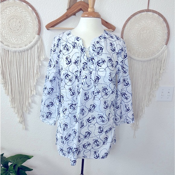 Talbots | Tops | Talbots Blue And White Anchor Novelty Print Cotton ...
